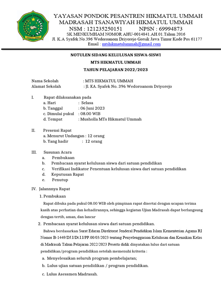 d. NOTULEN RAPAT KELULUSAN | PDF