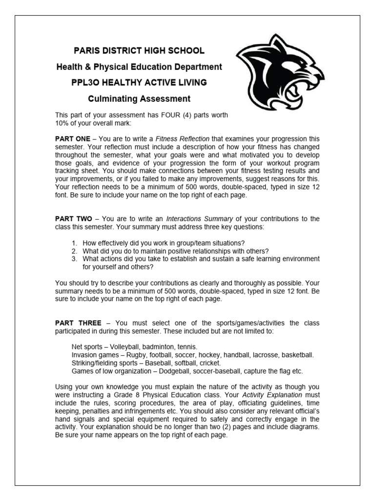 PPL3O Health & PE Culminating Assessment | PDF | Volleyball | Physical ...