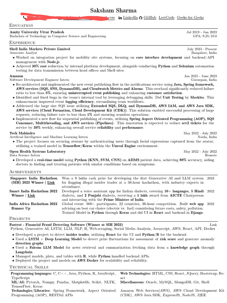 Saksham Sharma Resume | PDF | Amazon Web Services | Cloud Computing