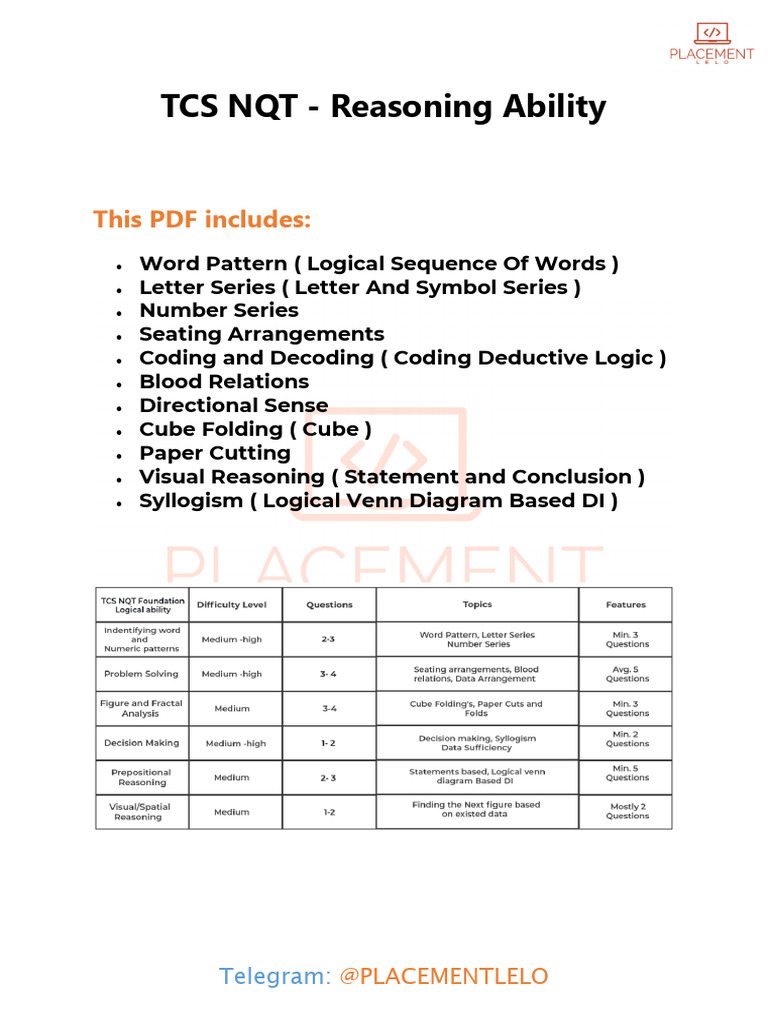 Reasoning Ability by Placement Lelo | PDF | Numbers | Logic