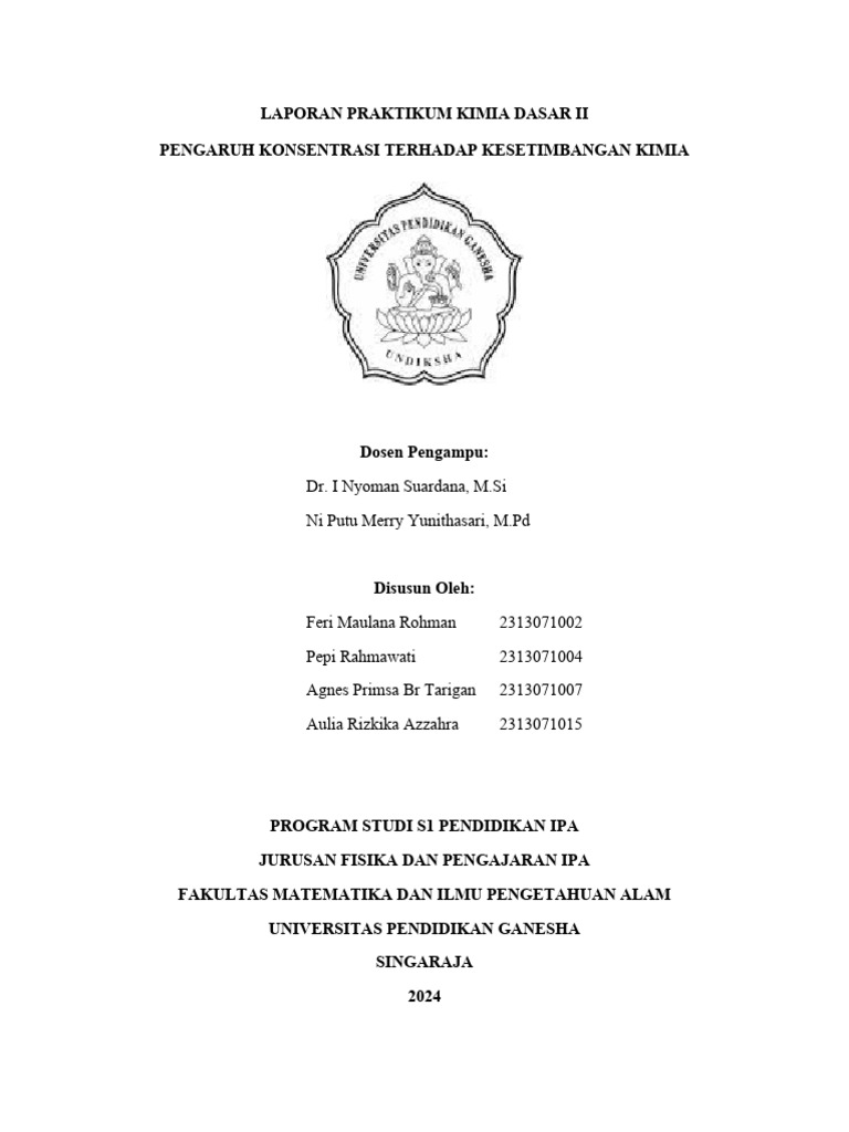 Pengaruh Konsentrasi pada Kesetimbangan Kimia | PDF