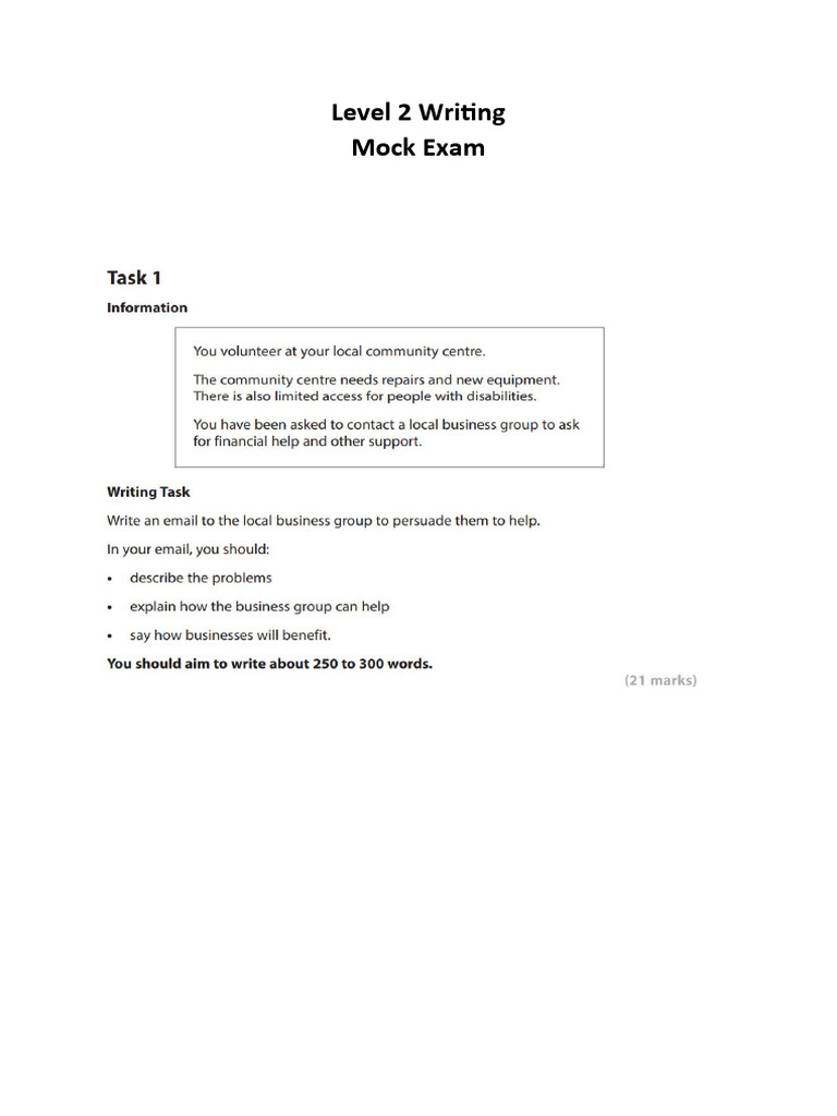 Level 2 Writing Question Paper 1 | PDF