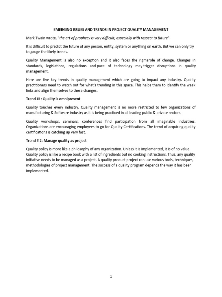 Emerging Issues and Trends in Project Quality Management | PDF ...