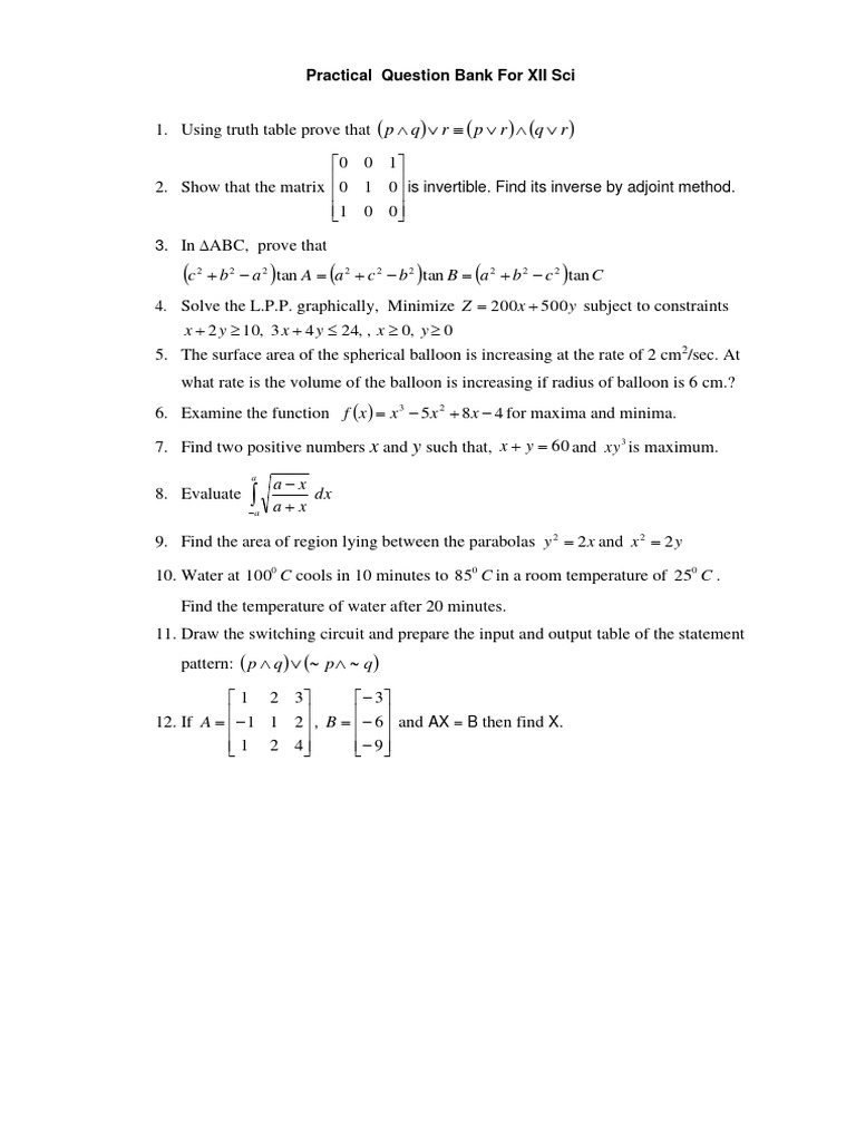 XII Science Practical Questions | PDF | Social Science | Teaching ...