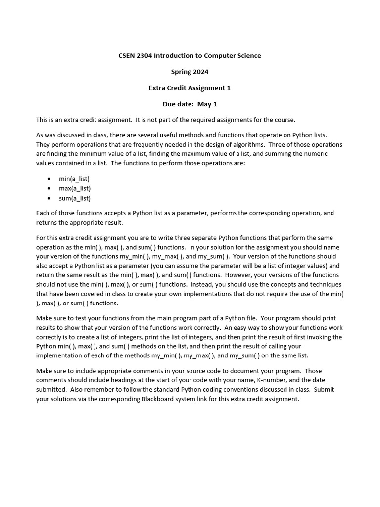 Extra Credit Assignment 1 | PDF | Python (Programming Language ...