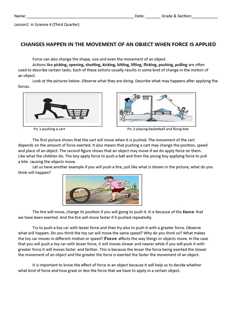 Science 4-Lesson 2 - 3rd Quarter | PDF | Force | Toys