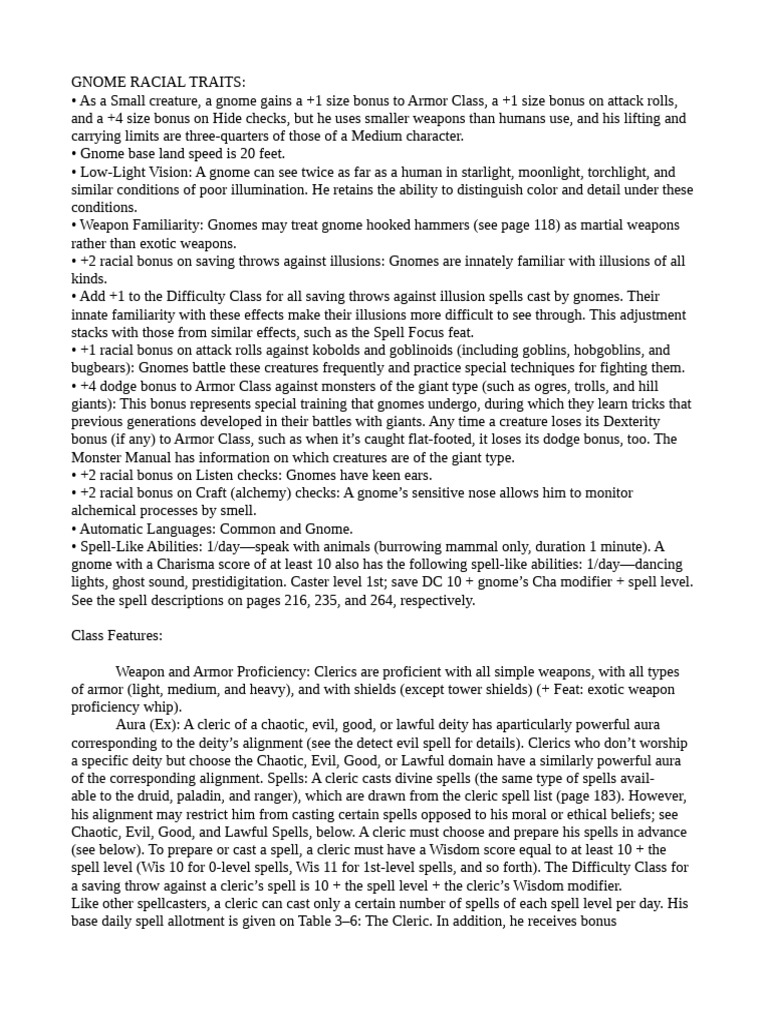 Gnome Traits & Cleric Abilities Guide | PDF | Gary Gygax Games | Dungeons & Dragons