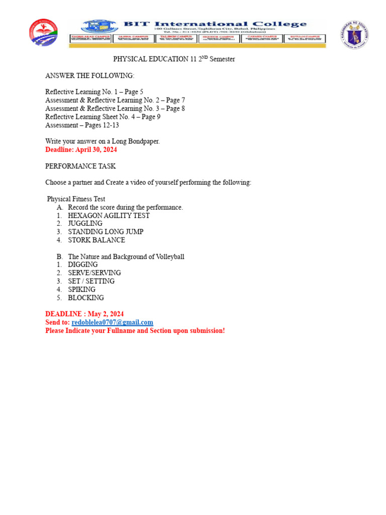 Physical Education Activity | PDF