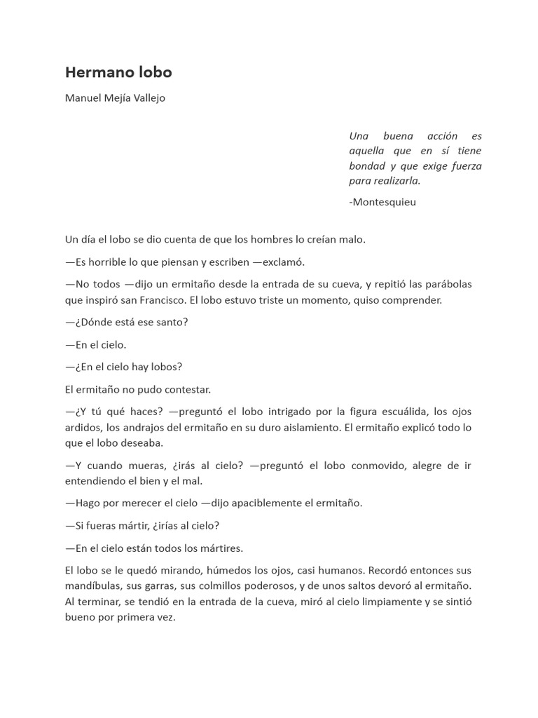 Cuento - Hermano Lobo | PDF