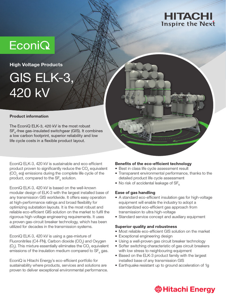 EconiQ GIS ELK-3 420kV 9AKK108467A3918 AD24 | PDF | High Voltage | Electric Power Transmission