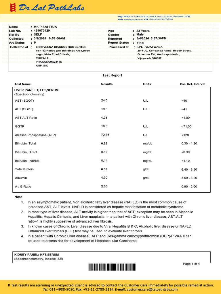MR P SAI TEJA FINAL REPORT - LPL-1 | PDF | Creatinine | Medical Specialties