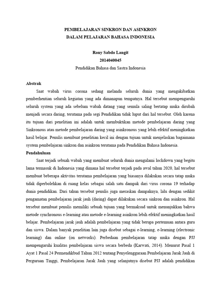 Pembelajaran Sinkron Dan Asinkron | PDF | Karier & Perkembangan