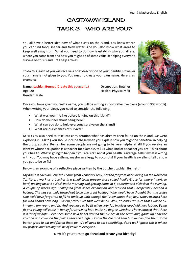 Castaway Island Task 3 - Who Are You | PDF