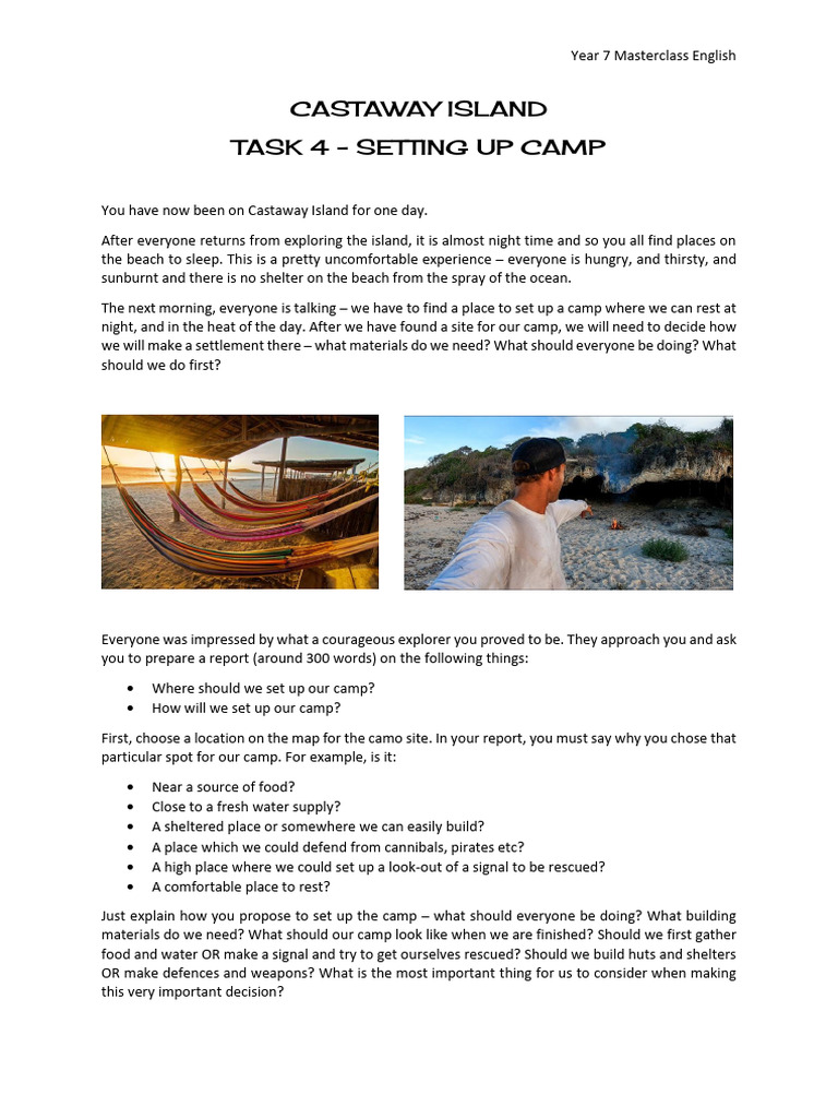 Castaway Island Task 4 - Setting Up Camp | PDF
