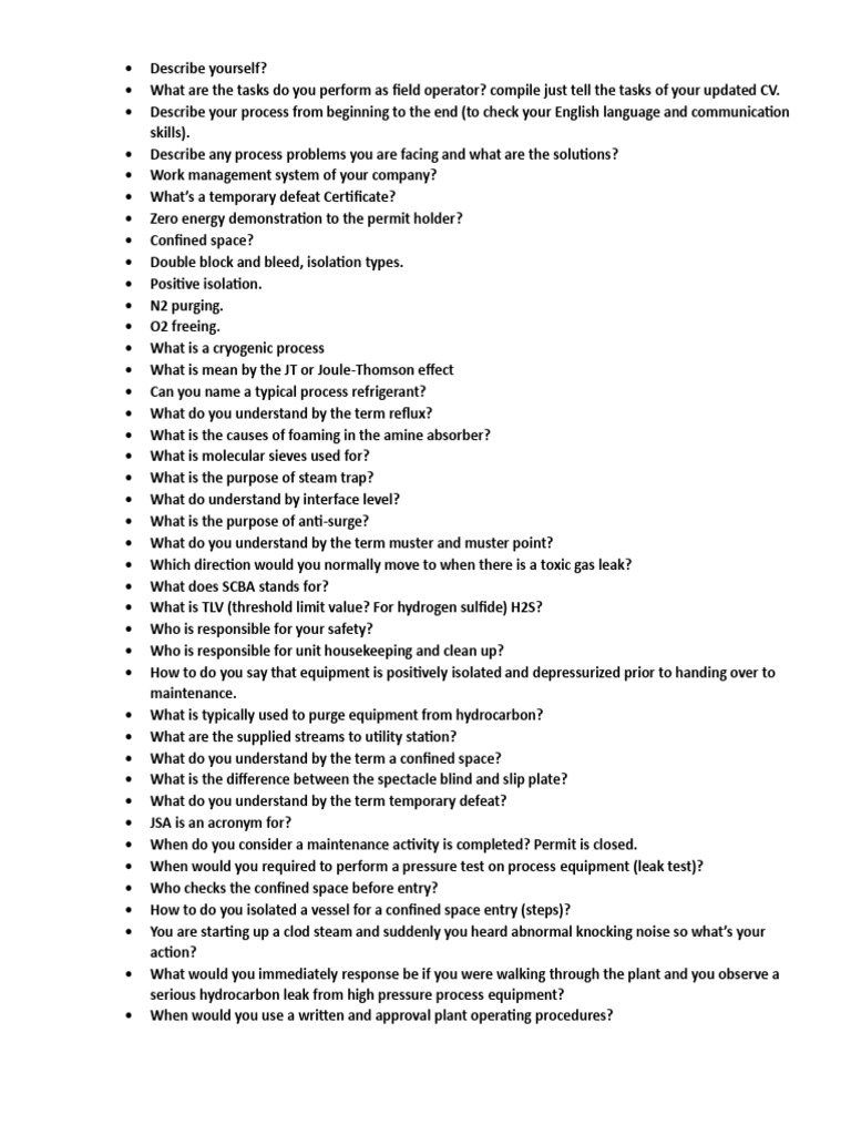 Expected Questions For The Interview | PDF | Leak | Gases