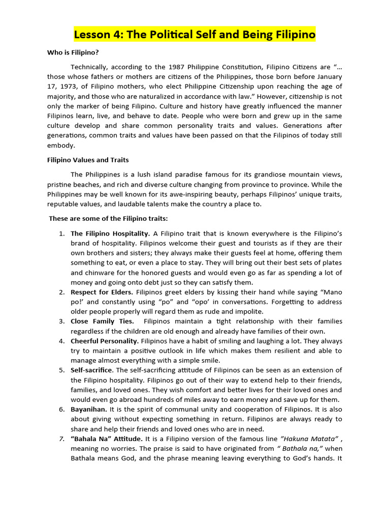 Lesson-4-The-Political-Self-and-Being-Filipino | PDF | Proverb ...