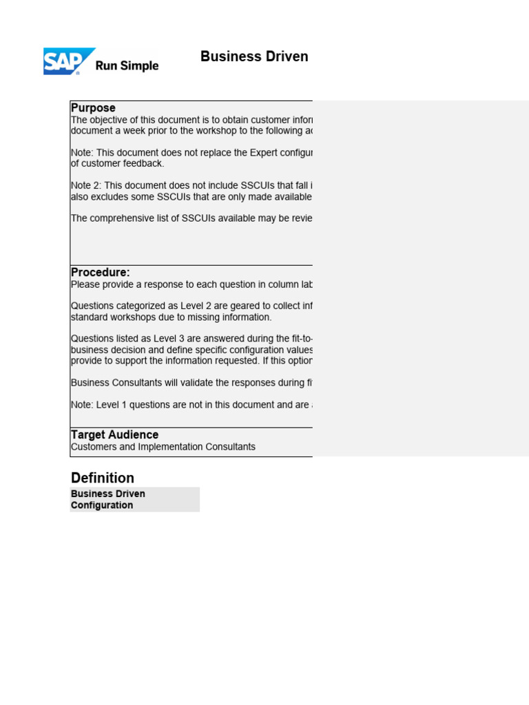 S4H - 420 BDC Questionnaire - Sourcing & Procurement | PDF ...
