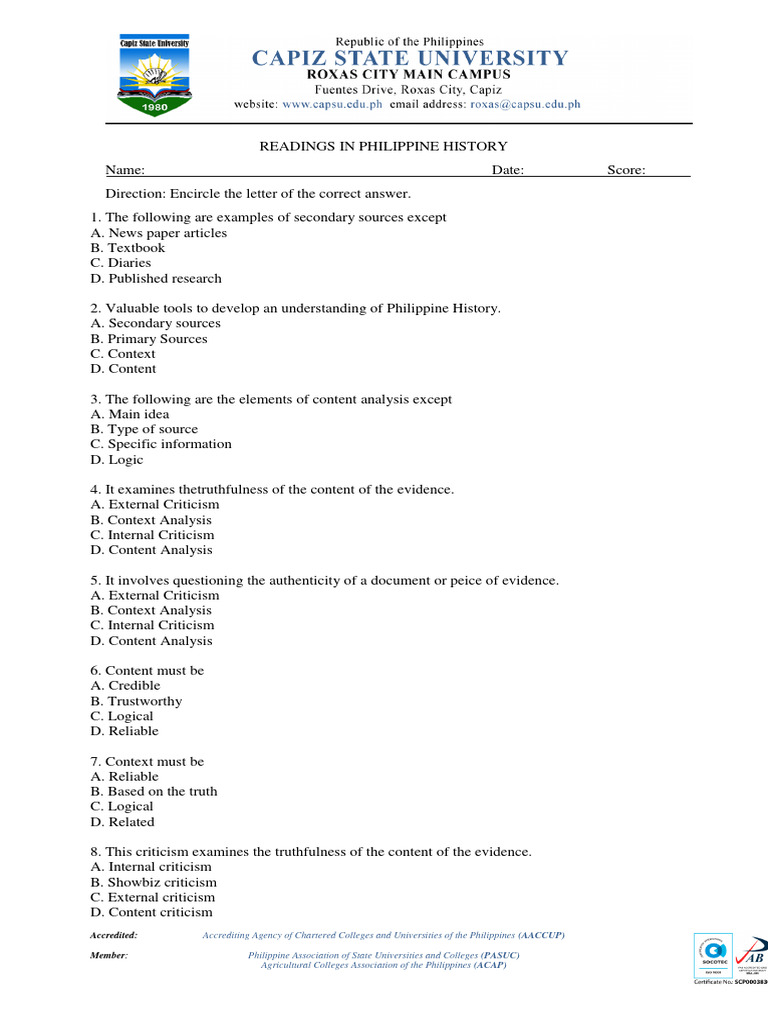 RPH Quiz | PDF | Cartoon | Philippines