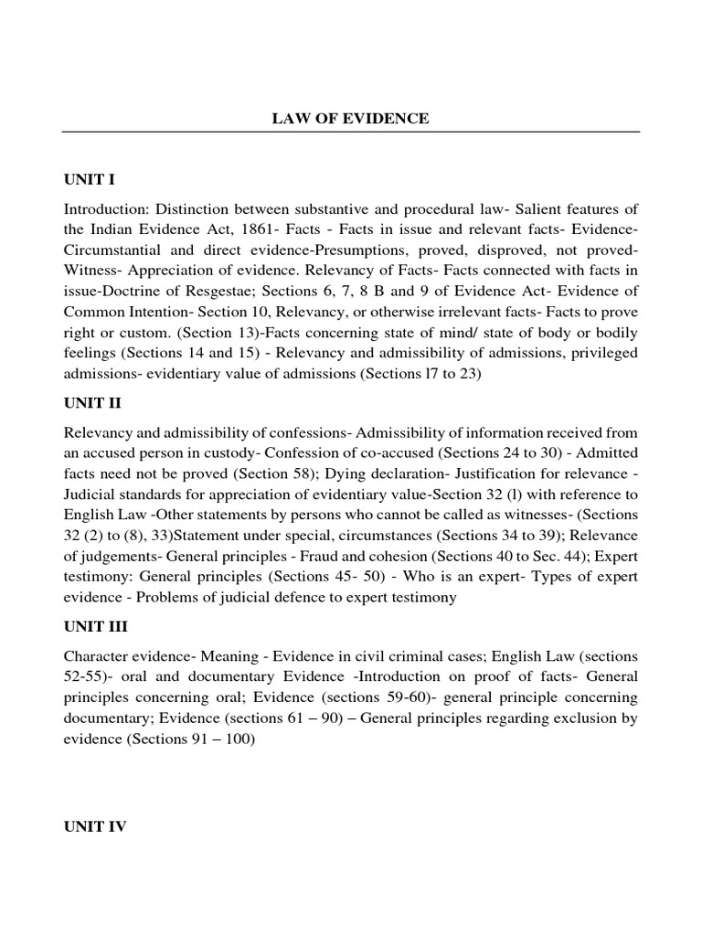Law of Evidence Notes | PDF | Evidence (Law) | Relevance (Law)