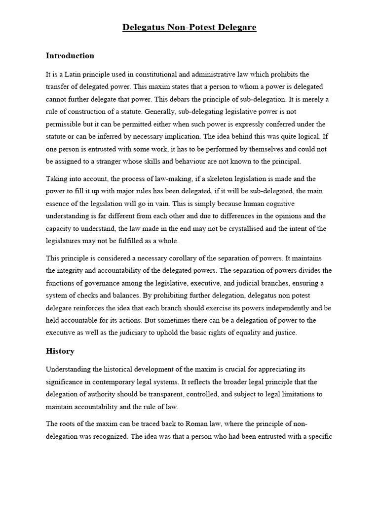 Doctrine of Delegatus Non Potest Delegare | PDF | Separation Of Powers ...