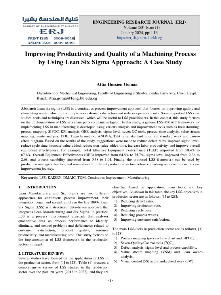 Gomaa -2024- Lean Six Sigma For Process Improvement - A Case Study | PDF | Six Sigma | Lean ...
