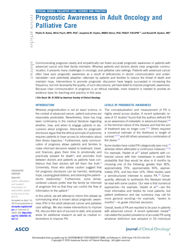10 1200@jco 18 02112 | PDF | Prognosis | End Of Life Care