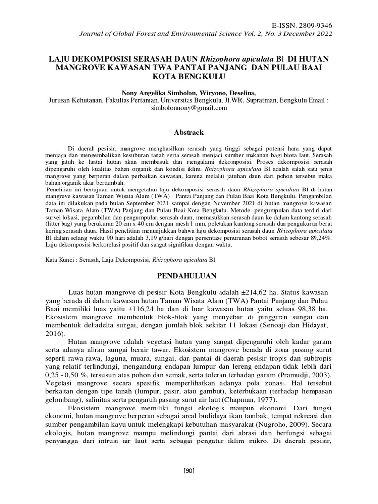 LAJU DEKOMPOSISI SERASAH DAUN Rhizophora Apiculata BL DI HUTAN MANGROVE ...