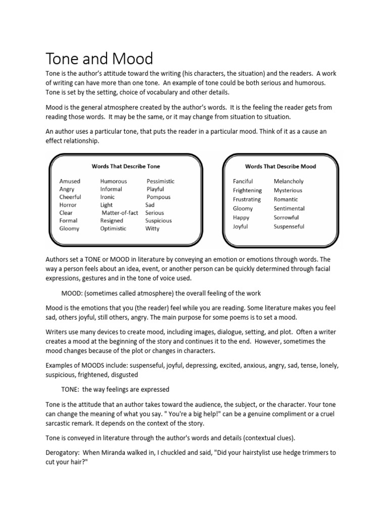 Understanding Tone and Mood in Literature | PDF