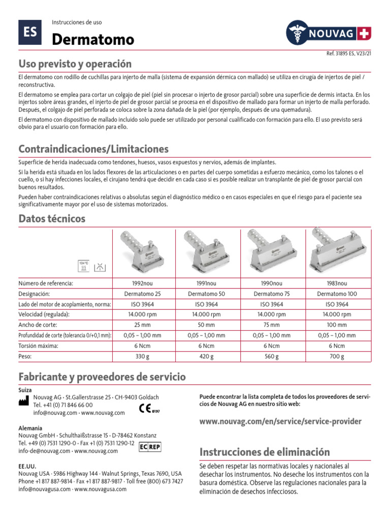 Instrucciones para el Dermatomo Quirúrgico | PDF | Esterilización ...
