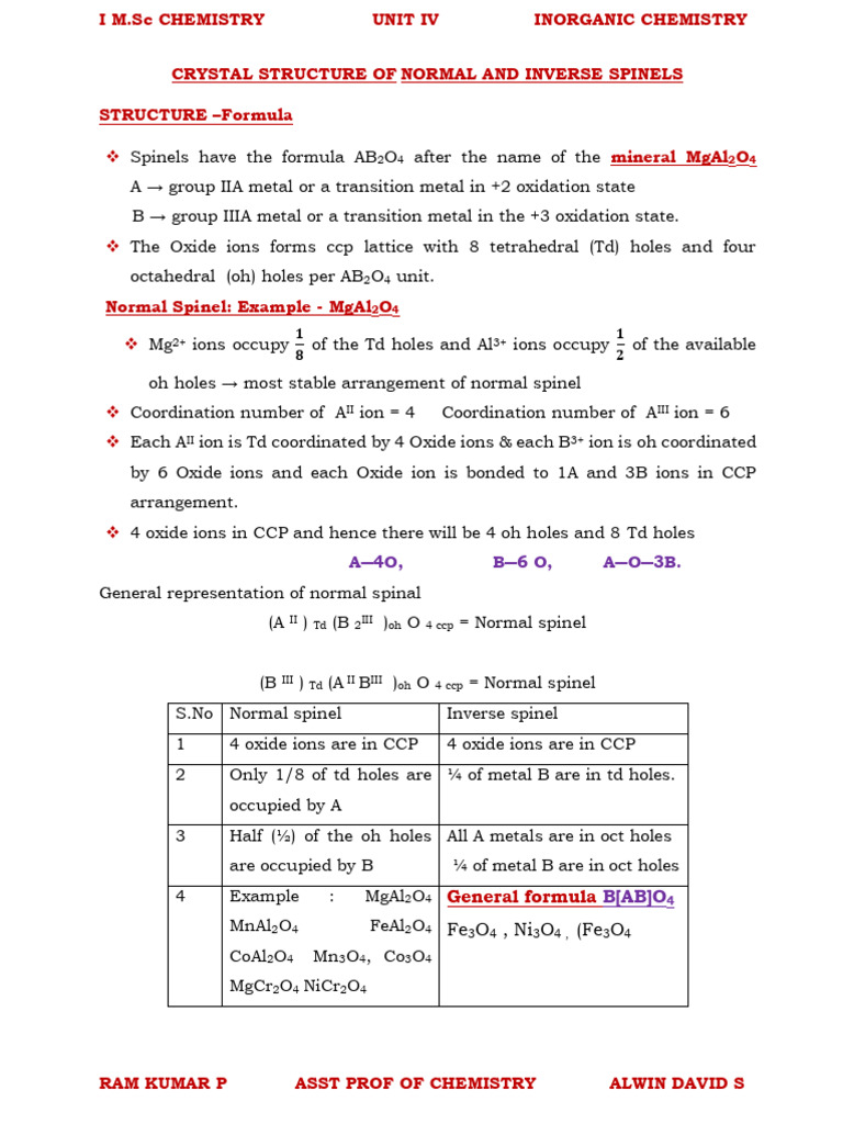 Spinel and Inverse Spinel Structures | PDF | Chemical Substances ...