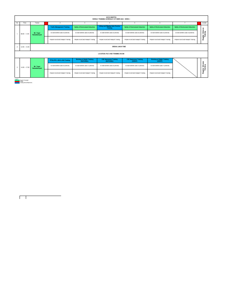 October 2023 Training Schedule | PDF