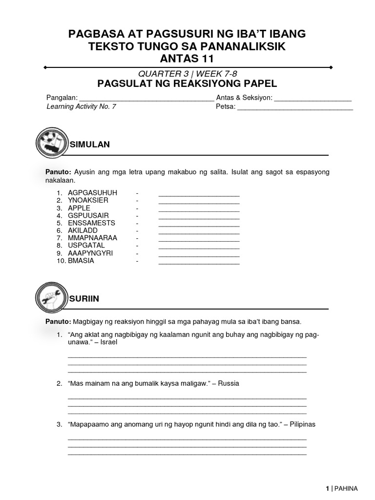 q3 Las 78 Pagbasa at Pagsusuri 2nd Sem Week 78 | PDF