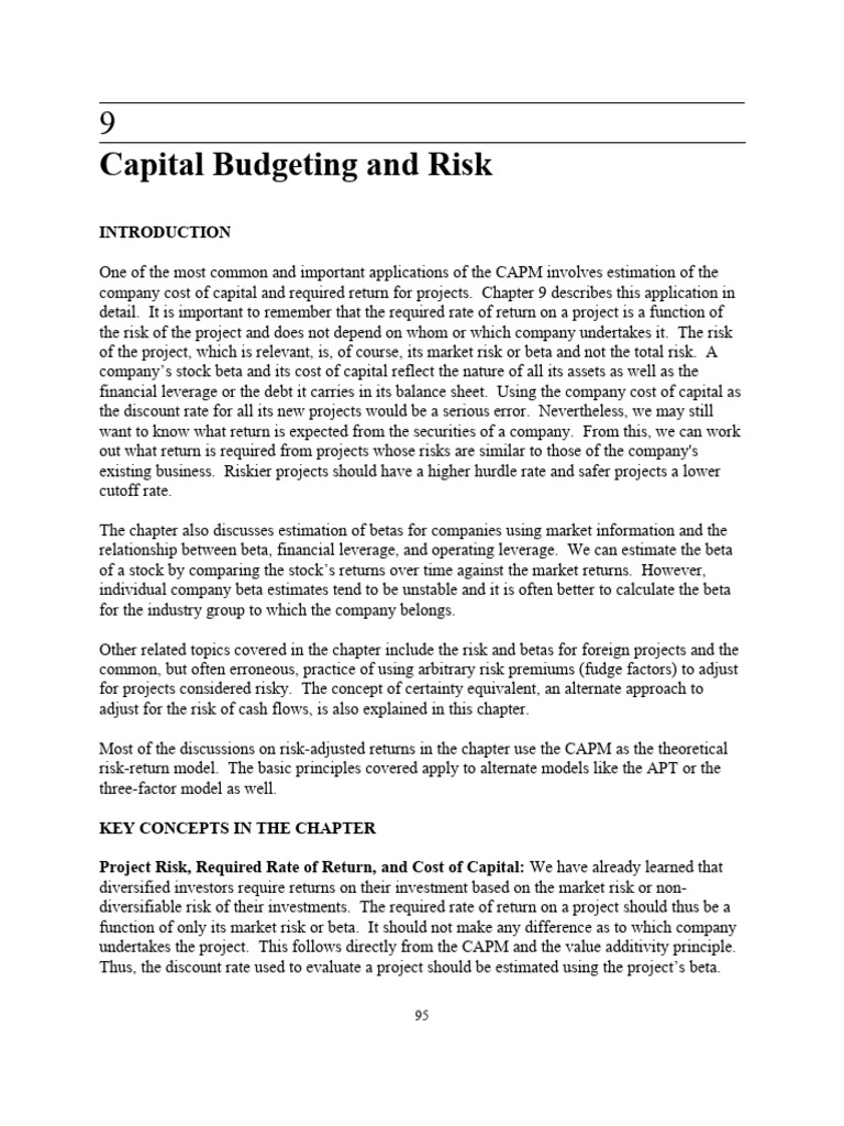 09 Capital Budgeting And Risk Pdf Beta Finance Cost Of Capital