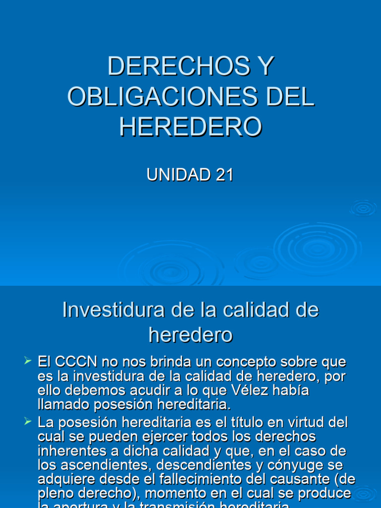 Unidad 21 DERECHOS Y OBLIGACIONES DEL HEREDERO | PDF | Herencia | Daños ...