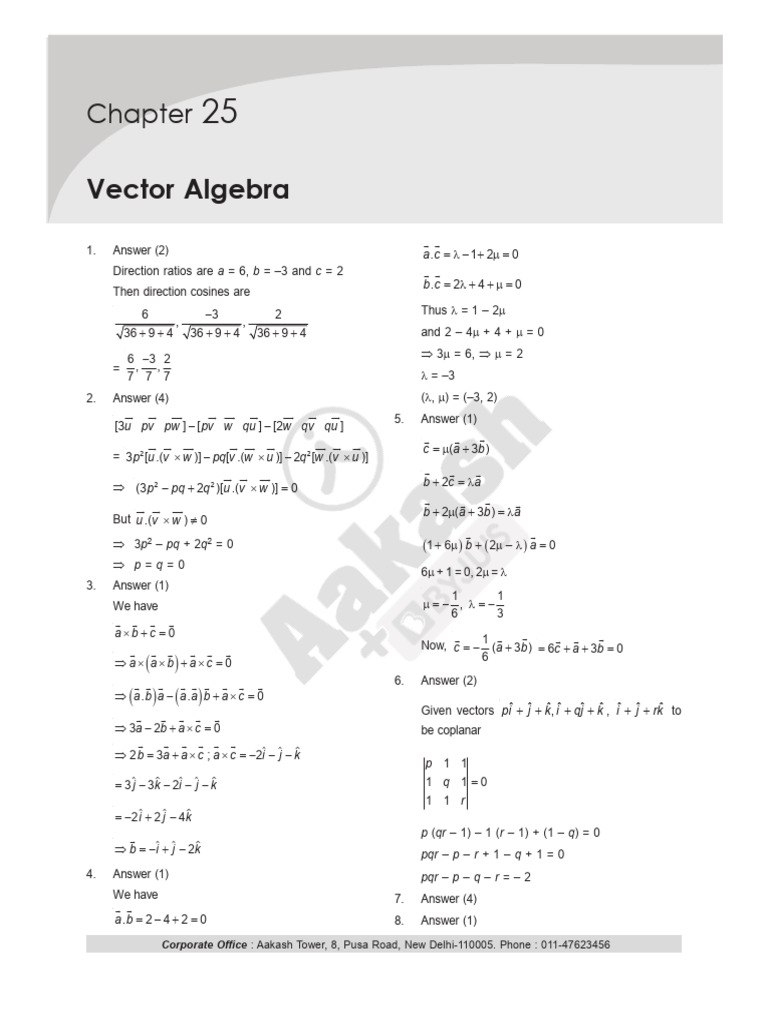 M Sol Ch-25 Vector Algebra | PDF | Elementary Geometry | Euclid