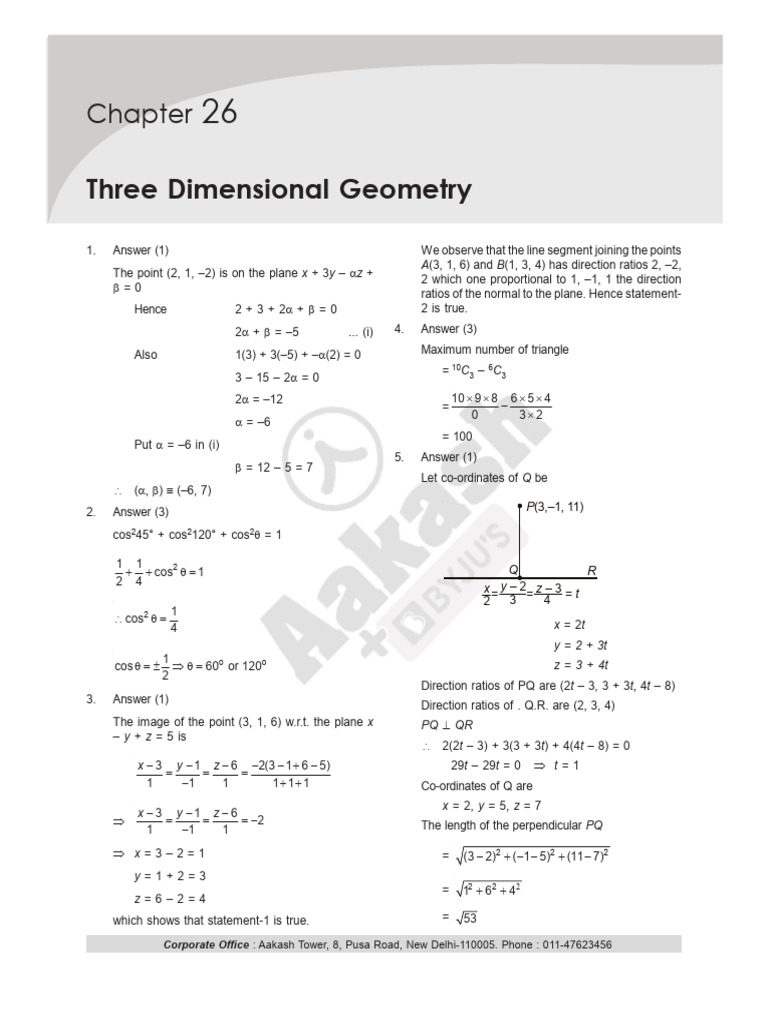 M Sol Ch-26 Three Dimensional Geometry | PDF | Mathematics | Elementary Mathematics