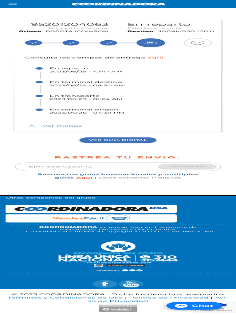 Rastrear Guía 95201204063 Coordinadora | PDF