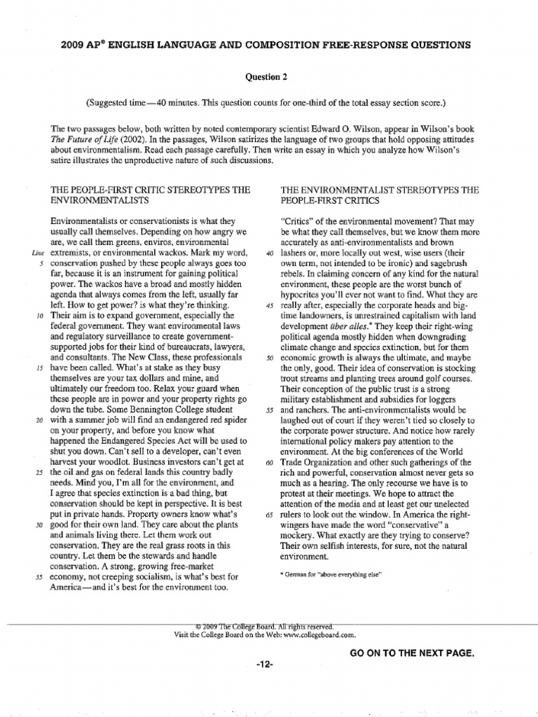 AP Analysis Prompt - Wilson - The Future of Life | PDF