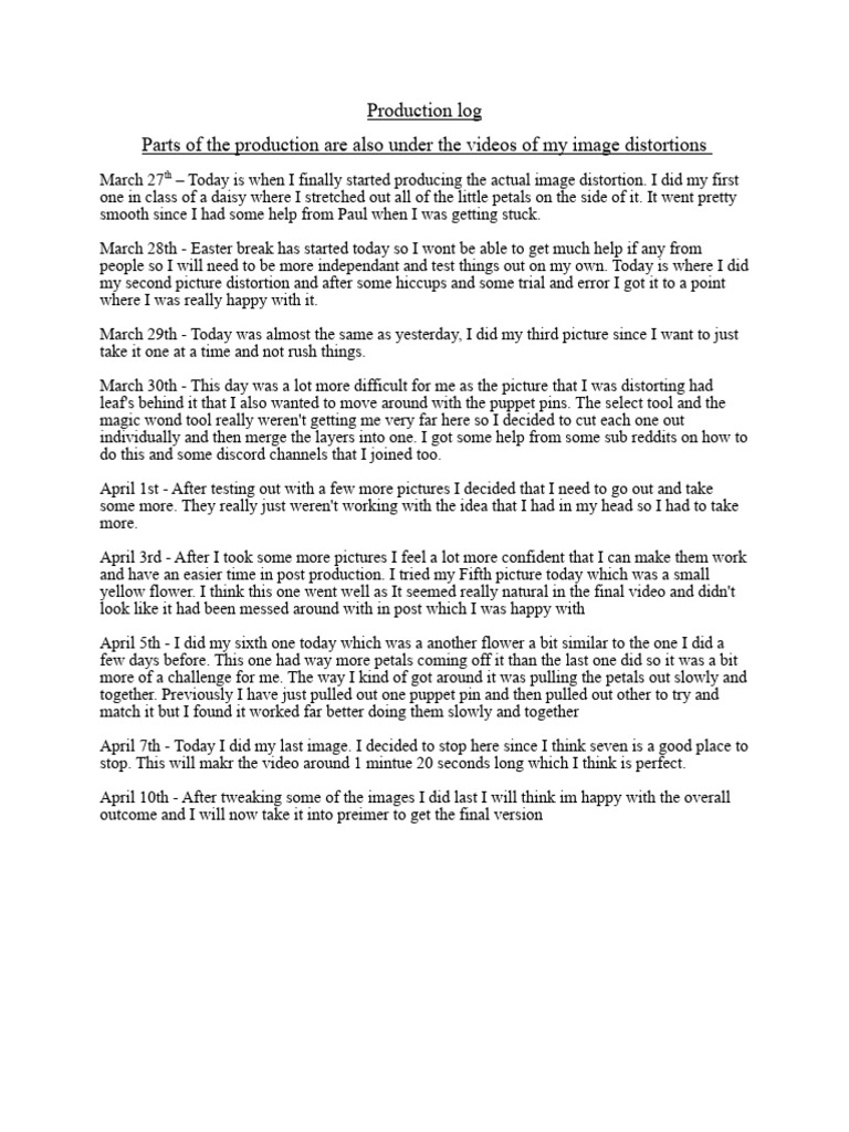 Production Log | PDF