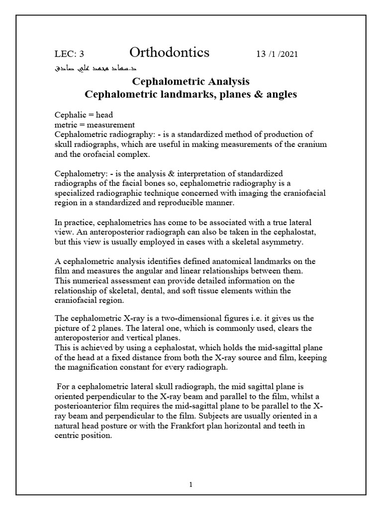 Cephalometric Analysis in Orthodontics | PDF | Orthodontics