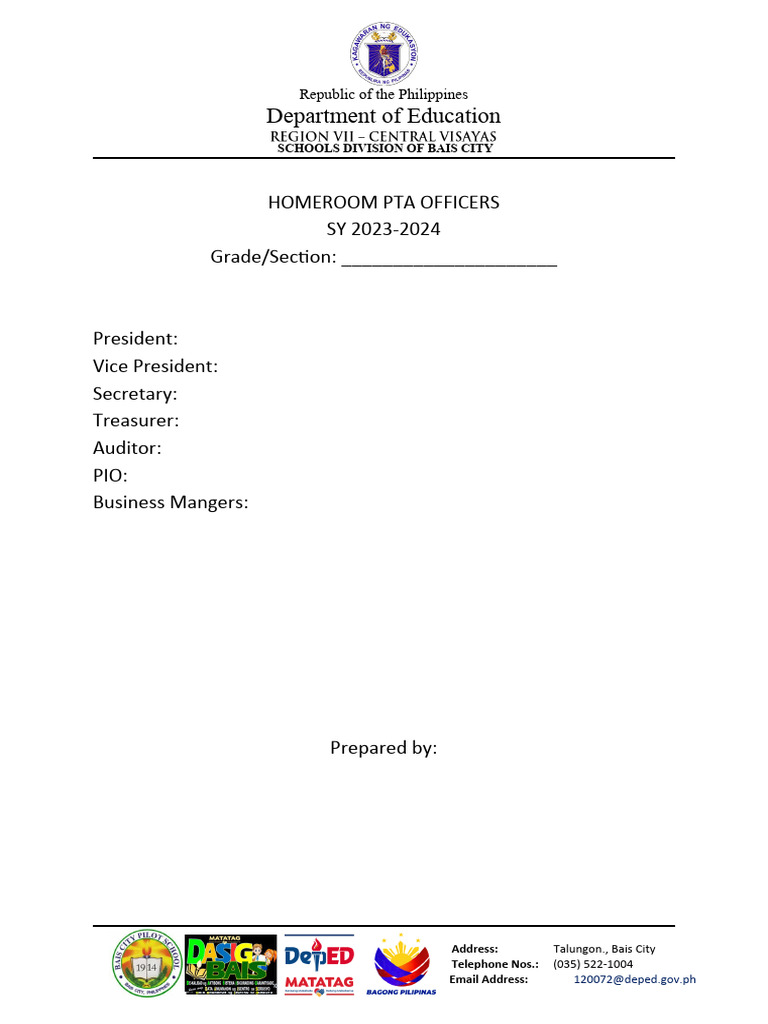 List of Homeroom Pta Officers Sy 2023 2024 | PDF
