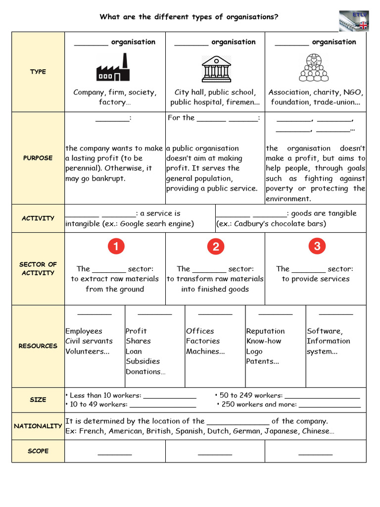 Fiche Different Types of Organisations-Student Version | PDF | Economies
