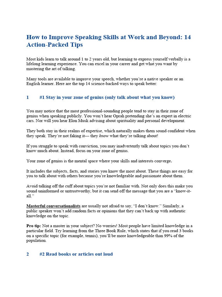 Tips to Enhance Workplace Speaking Skills | PDF | Speech | Gesture