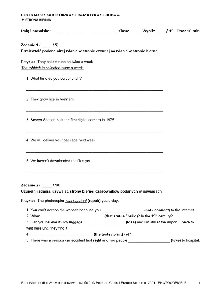 Repet cz2 U9 Short Test Grammar A | PDF