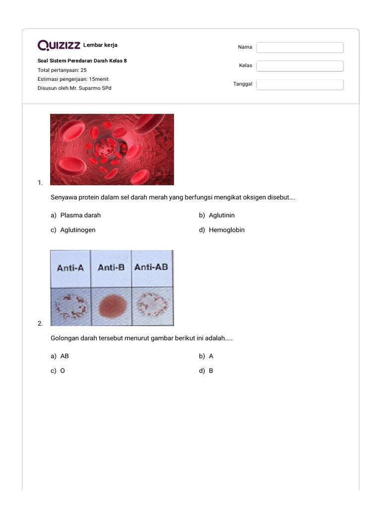 Soal Sistem Peredaran Darah Kelas 8 - Quizizz | PDF | Sains ...