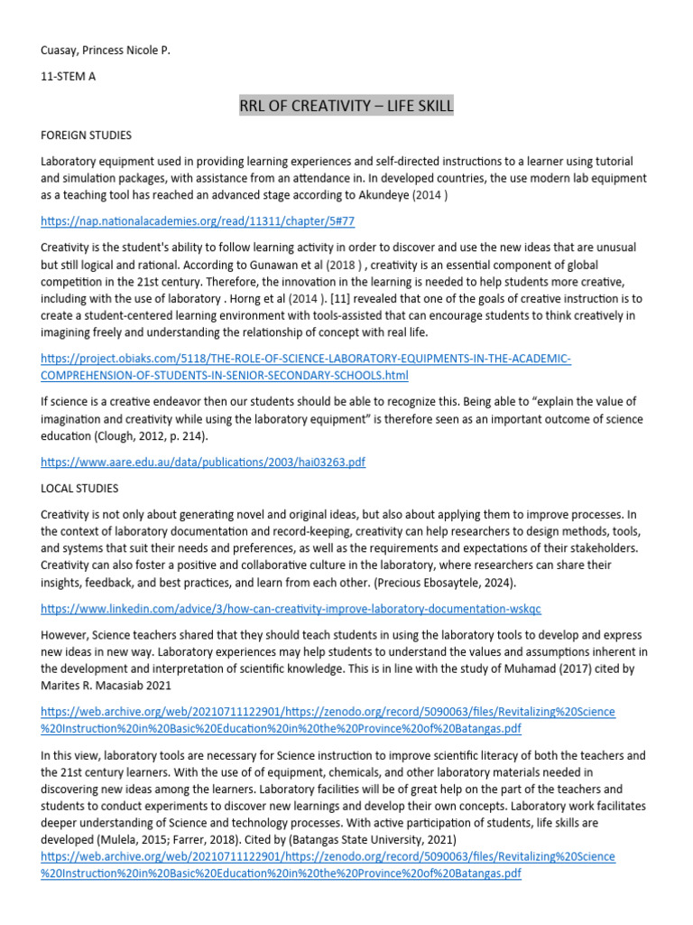 Creativity RRL, Kakay | PDF | Creativity | Learning