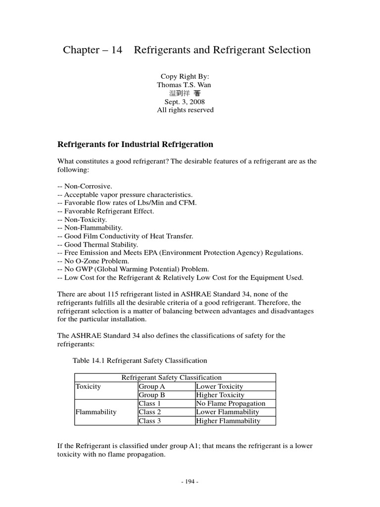 Refrigerant Selection and Features | PDF | Propane | Chemical Process ...