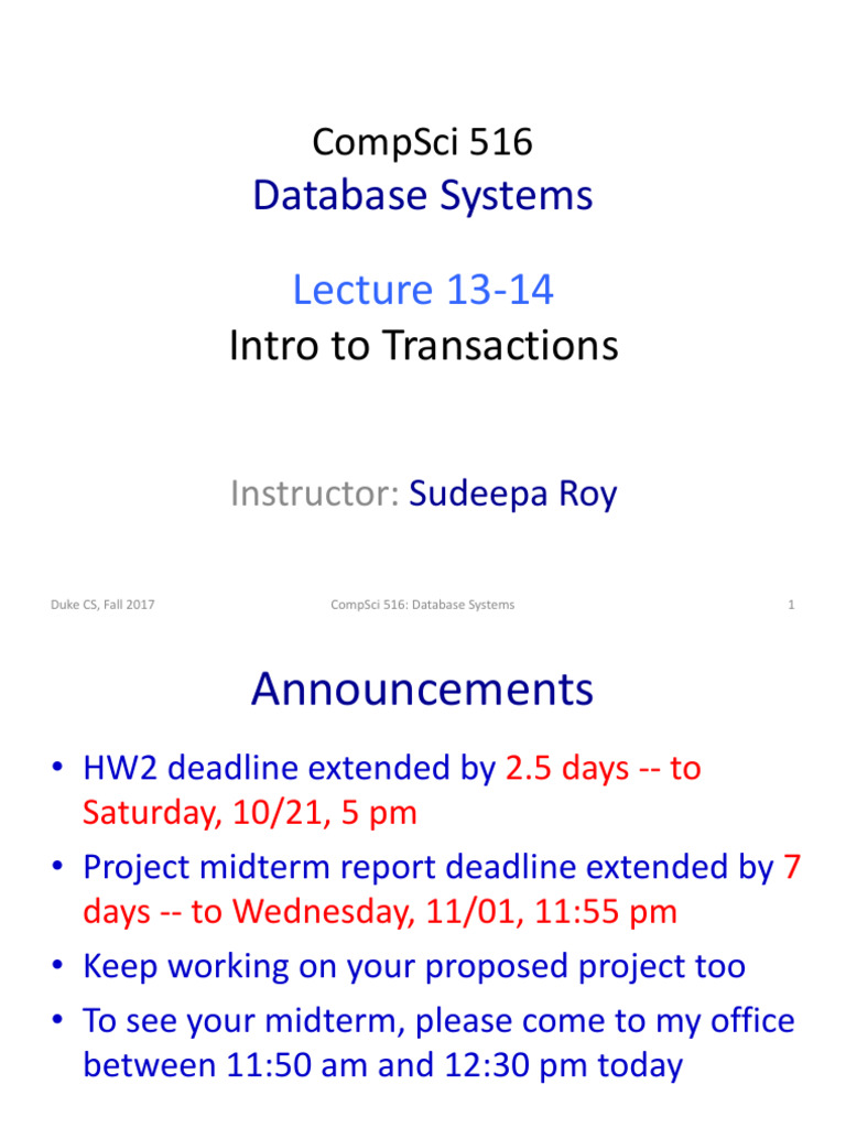 Database Systems: Compsci 516 | PDF | Database Transaction | Operating ...