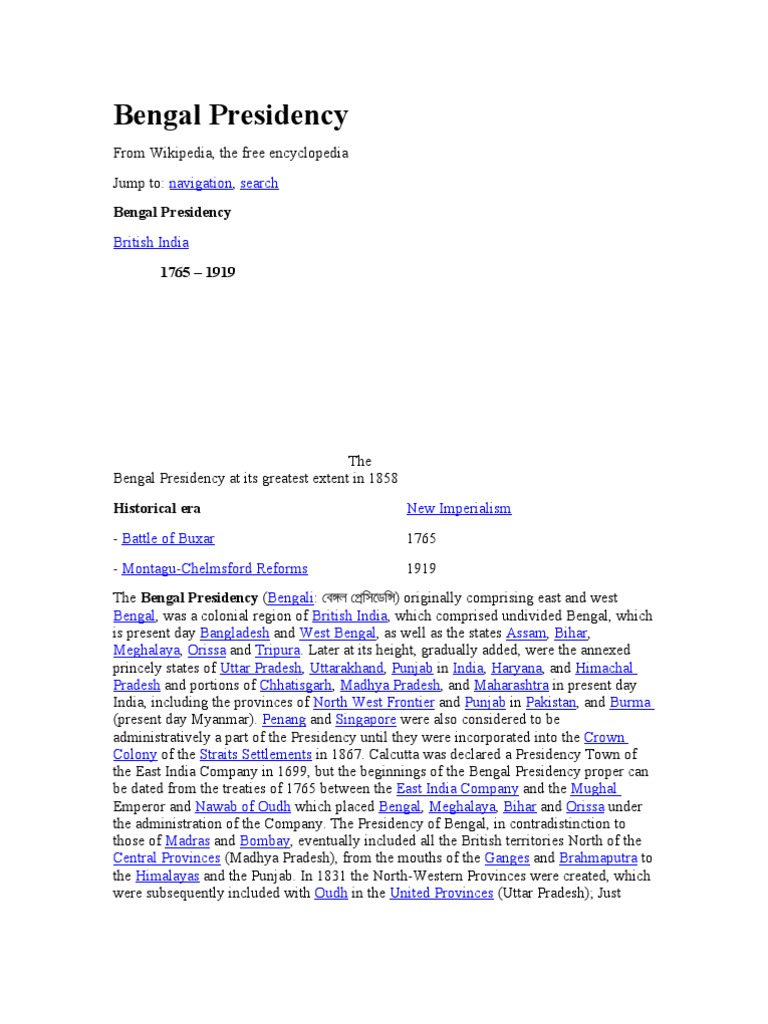Location of Bengal Presidency | PDF | Colonial India | British India