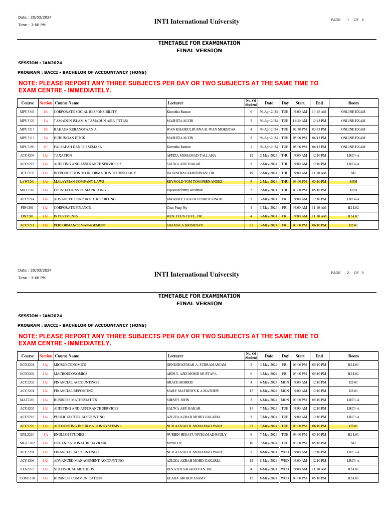 BACCI Exam Timetable January 2024 | PDF | Economies | Accounting